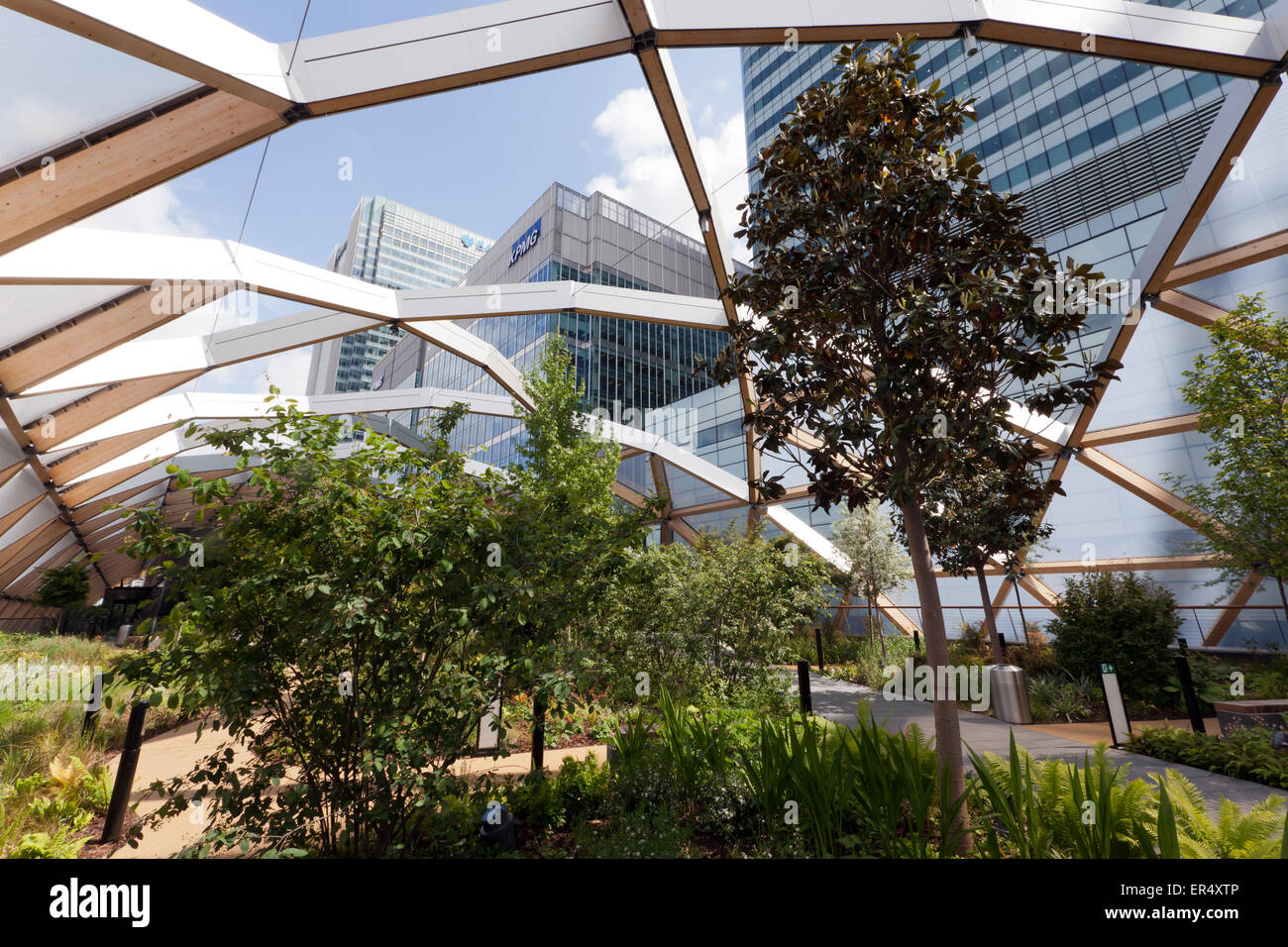Newly opened Tropical Roof Garden at the Canary Wharf Crossrail Station, Docklands, London Stock ...