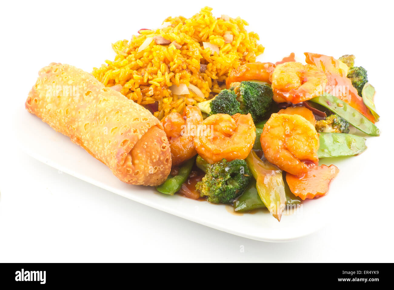 Szechuan fried Shrimp with Chinese Vegetables served with pork fried ...