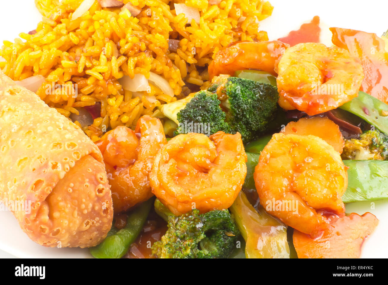 Szechuan fried Shrimp with Chinese Vegetables served with pork fried ...