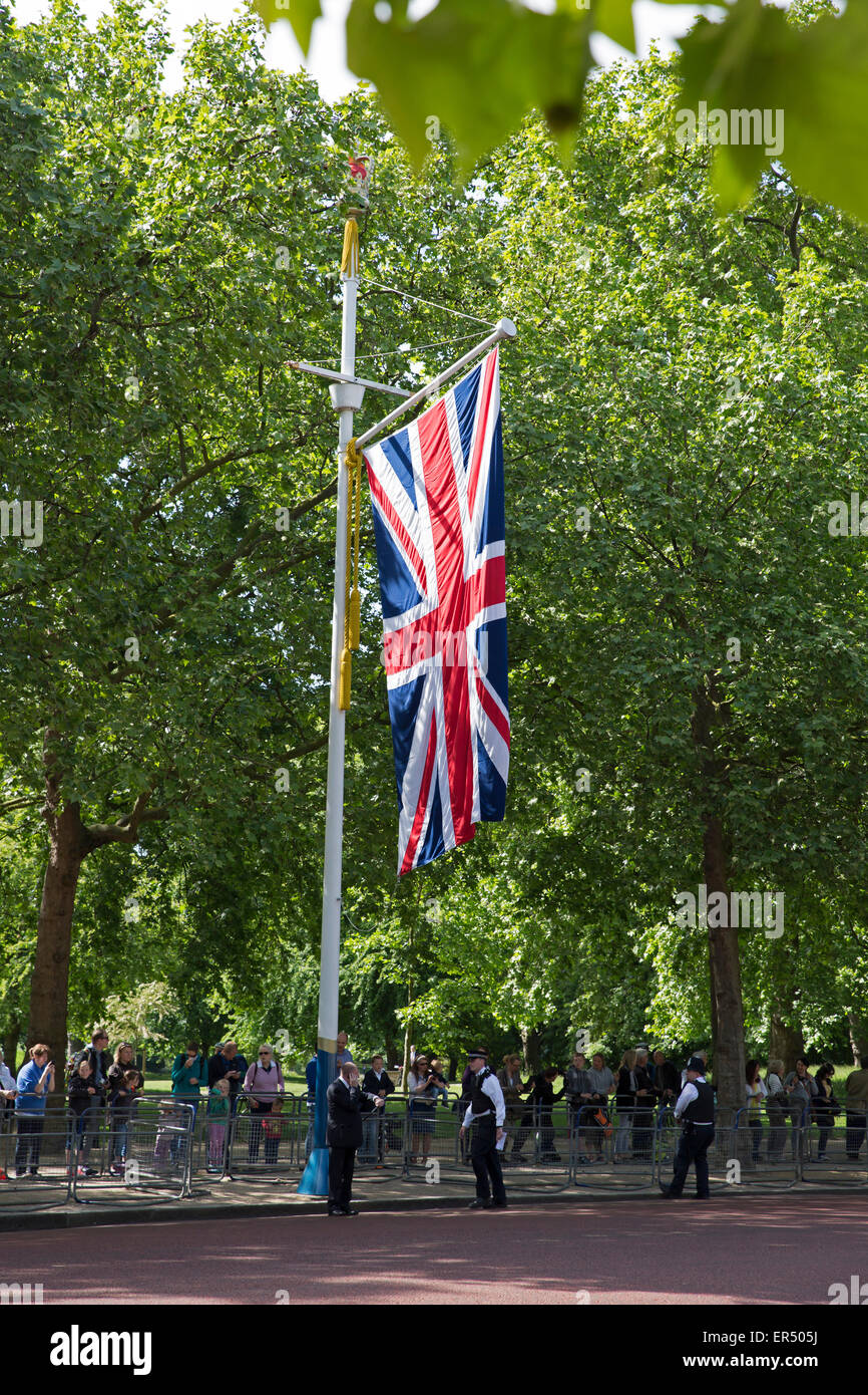 Westminster, London, UK. 27th May, 2015. Union jack flag hangs in the ...