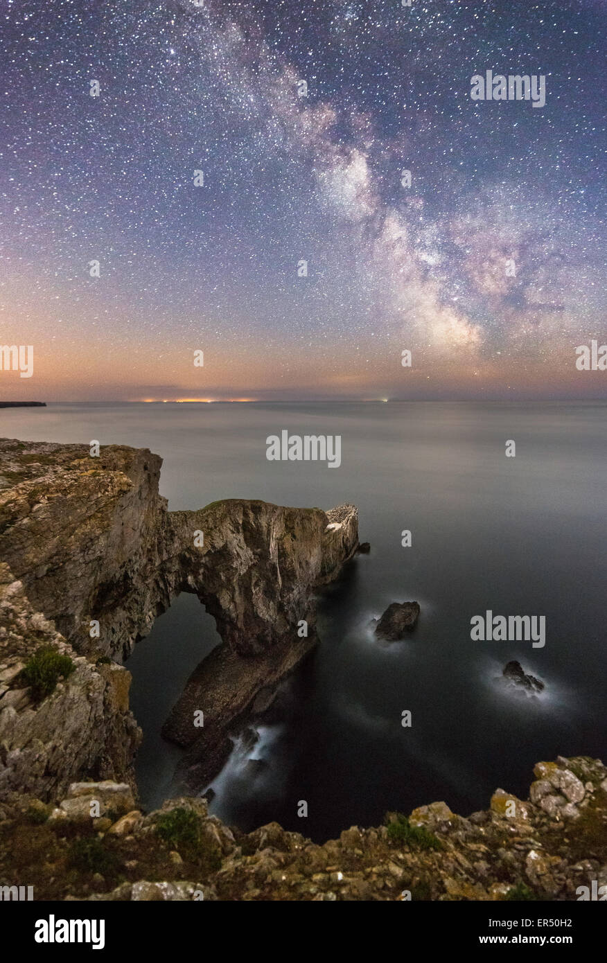Green Bridge of Wales in Pembrokeshire, a natural sea arch; captured at ...