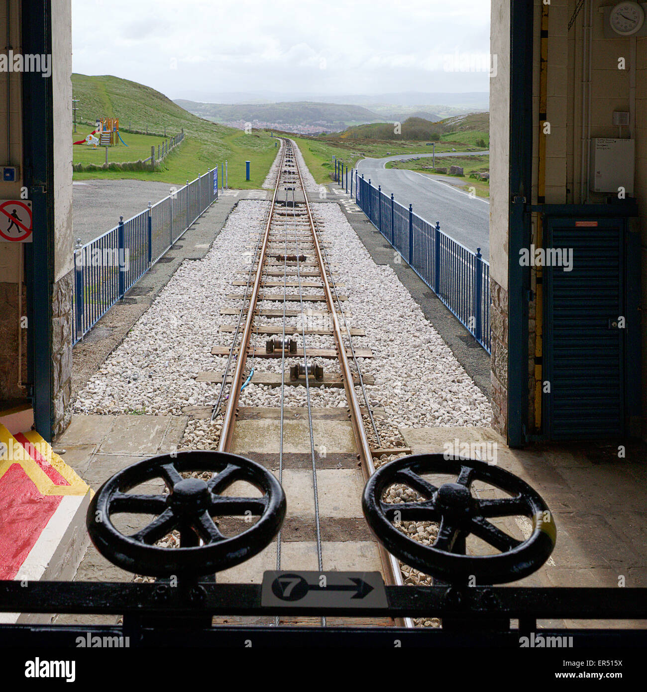 Great Orme tramway Llandudno - view down the track from the Attendants ...