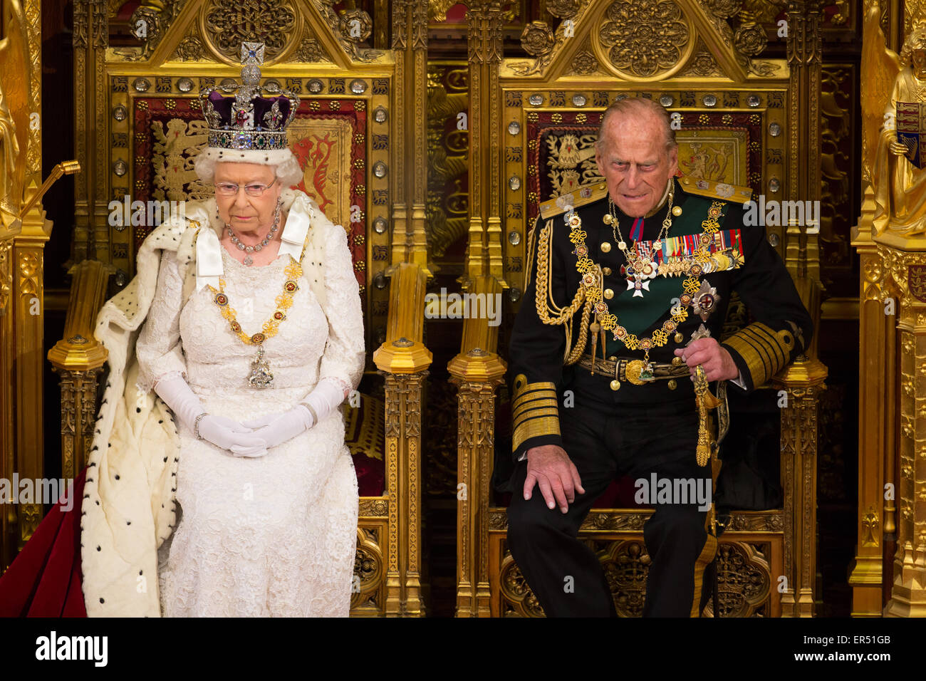 The State Opening of Parliament 2015 attended by Queen Elizabeth, Prince Philip, Prince Charles ...