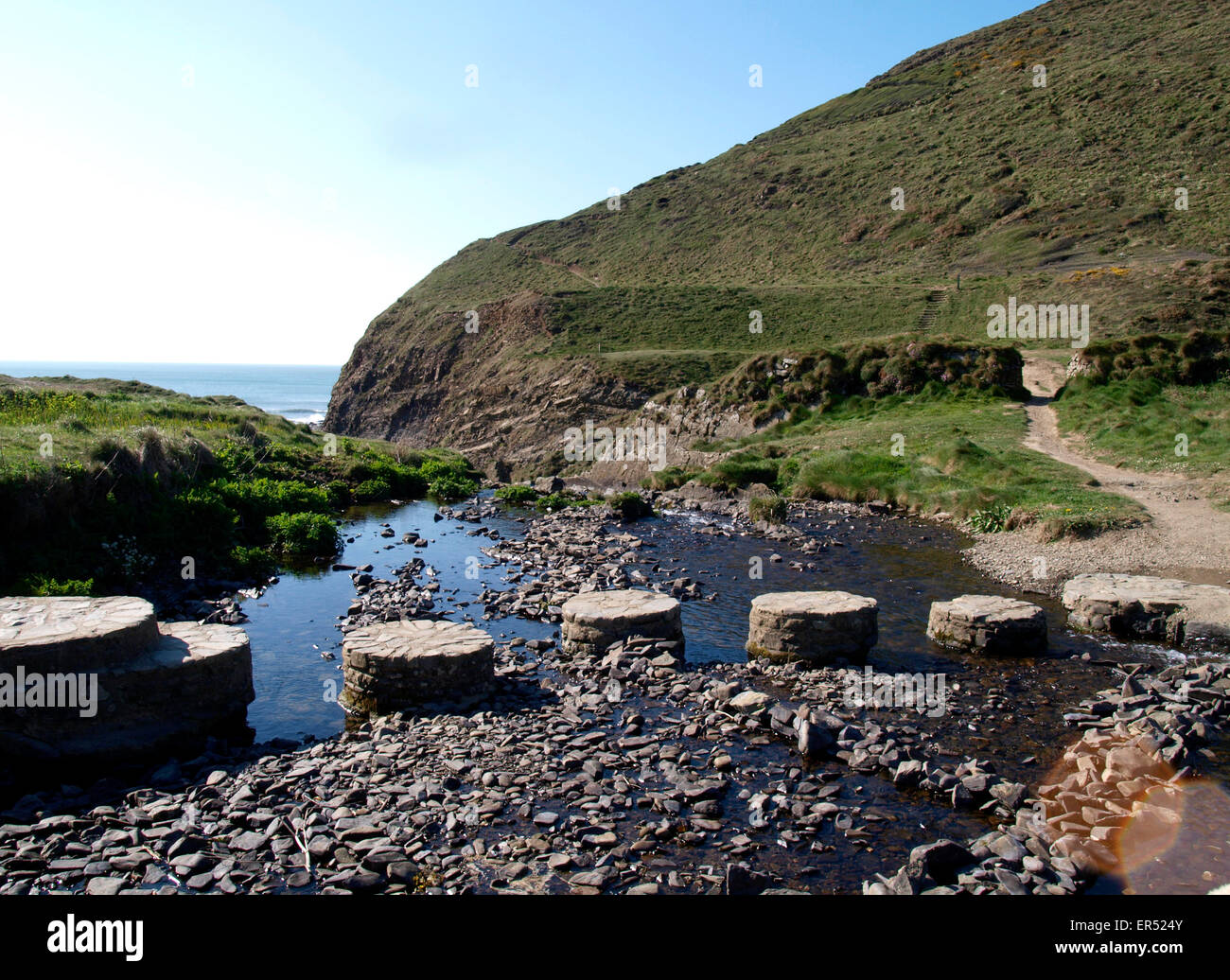 Stepping stones across river, Welcombe Mouth, Devon, UK Stock Photo - Alamy