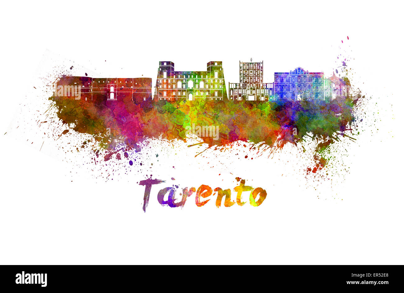 Tarento skyline in watercolor splatters with clipping path Stock Photo ...