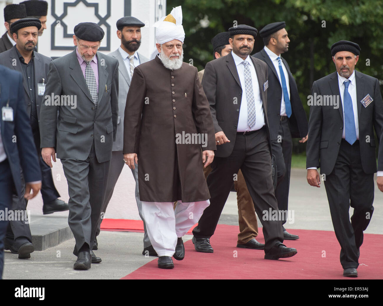 Hanau, Germany. 27th May, 2015. Caliph Hadhrat Mirza Masroor Ahmad attends the opening of the ...