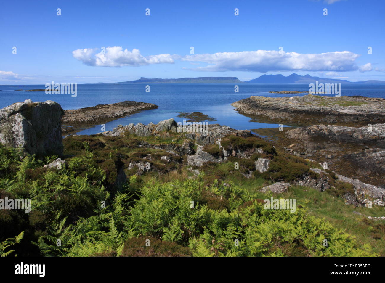Isles of Eigg and Rum from Arisaig in the Scottish Highlands Stock ...