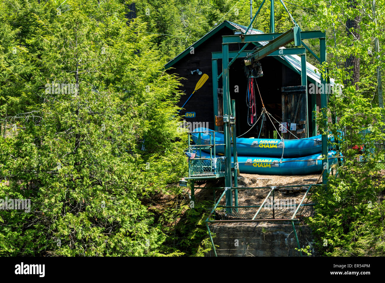 Table Rock rafting station inside Ausable Chasm park Stock Photo - Alamy