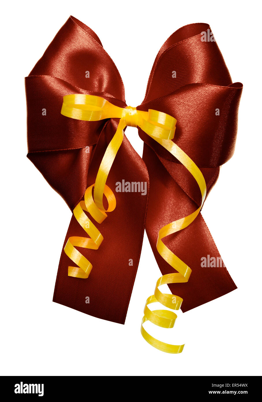 brown bow with golden ribbon made from silk isolated Stock Photo - Alamy