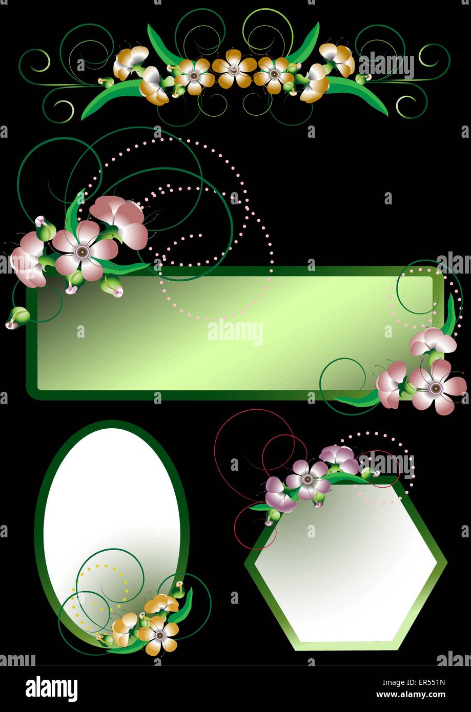 Frames with flowers with the decor of the curves Stock Vector Image ...