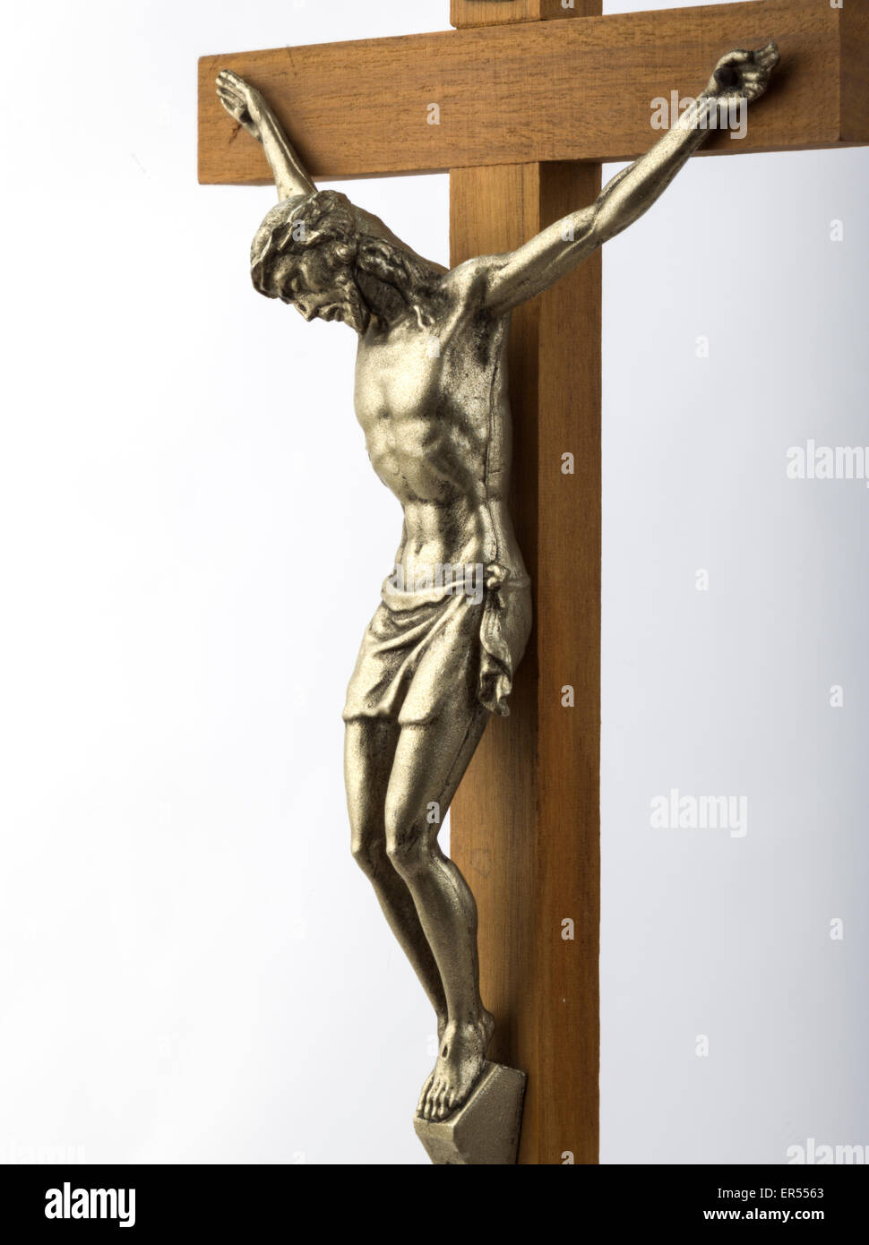 Wooden crucifix with effigy of Christ, closeup, vertical format Stock ...