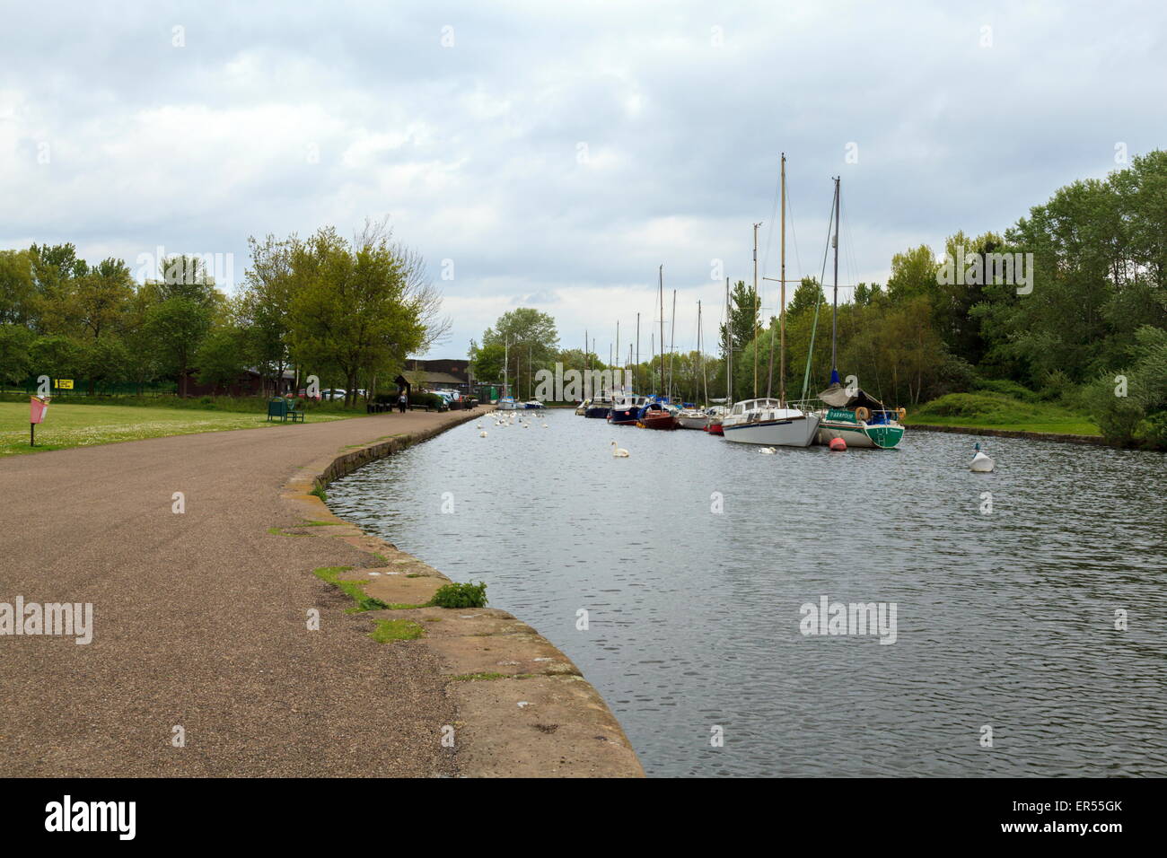 Yachts moored up on the Sankey Canal, Spike Island, Widnes Stock Photo ...