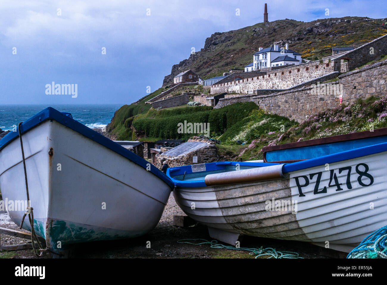 Cape Cornwall boats Stock Photo - Alamy
