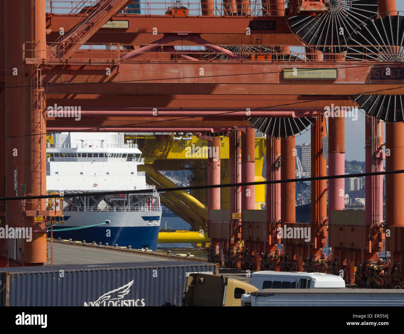 Polar Pioneer Drill Rig and Cranes, Port of Seattle Terminal 5, Protest ...