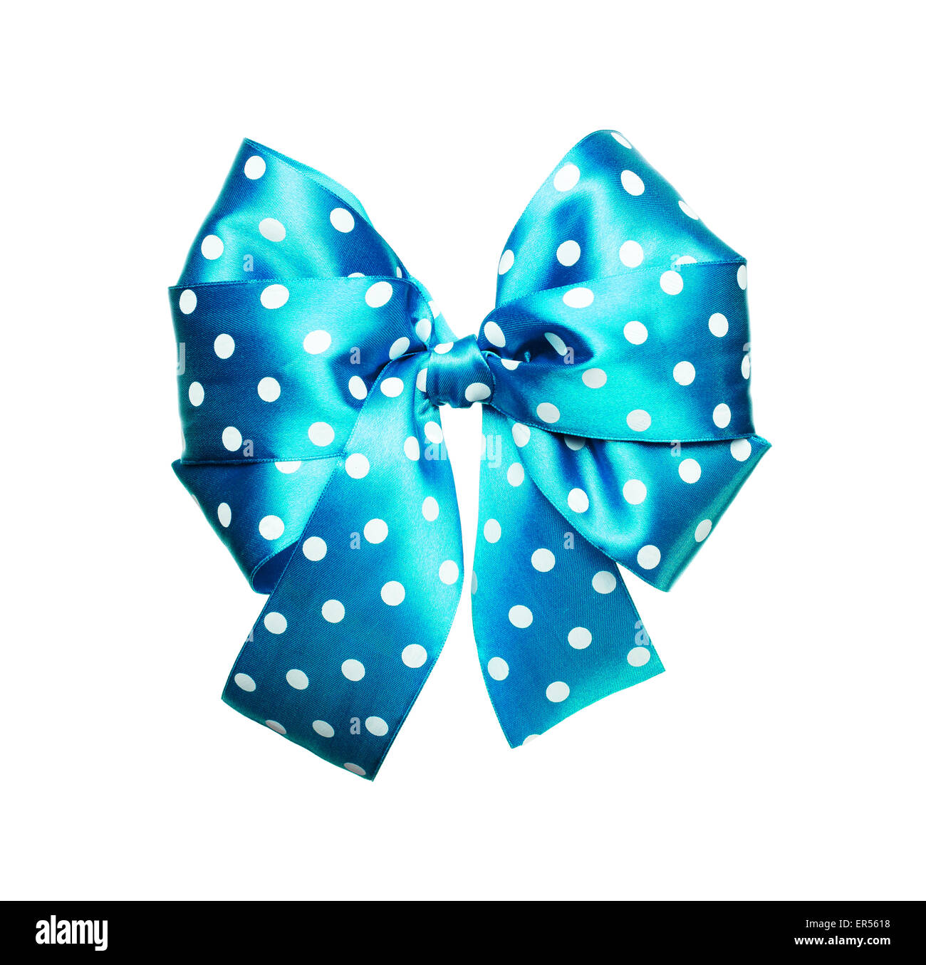 bright cyan bow with white polka dots made from silk isolated Stock ...