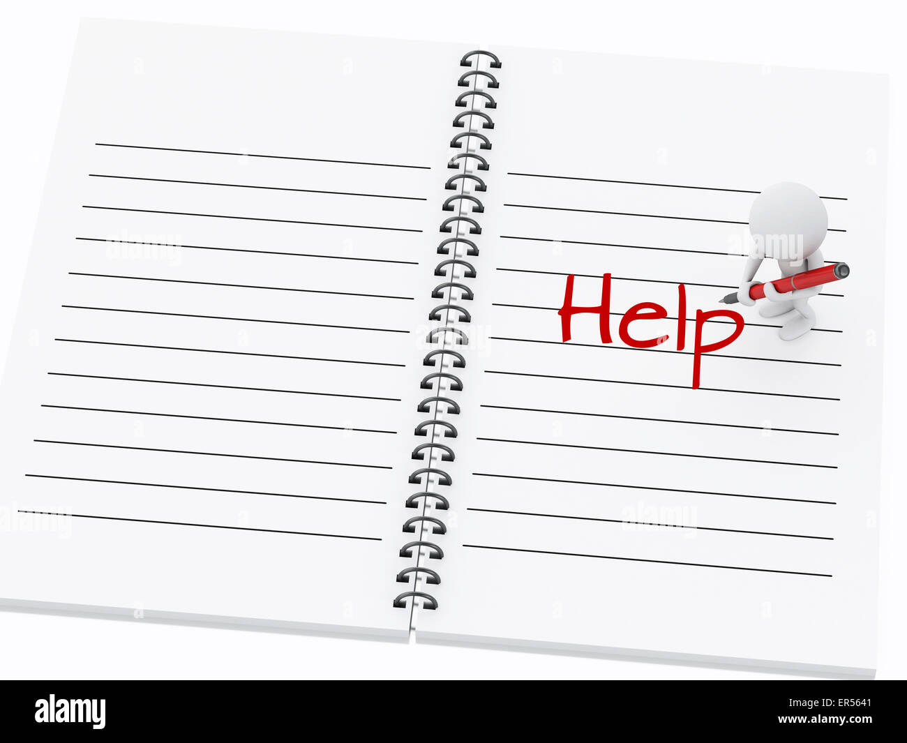 3d renderer illustration. White people writing help on notebook page ...