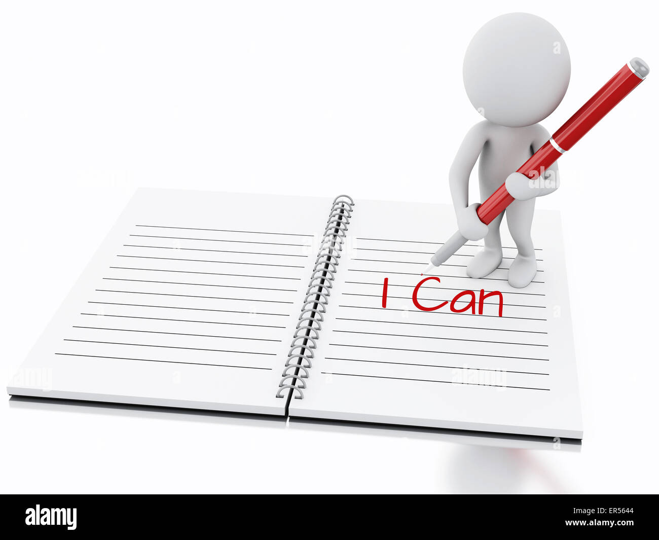 3d renderer illustration. White people writing i can on notebook page ...