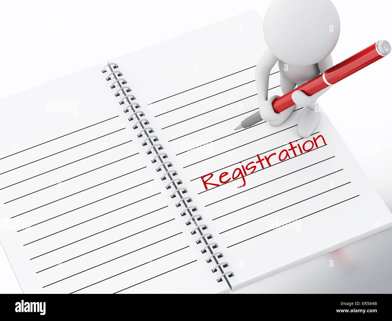 3d renderer illustration. White people writing registration on notebook ...