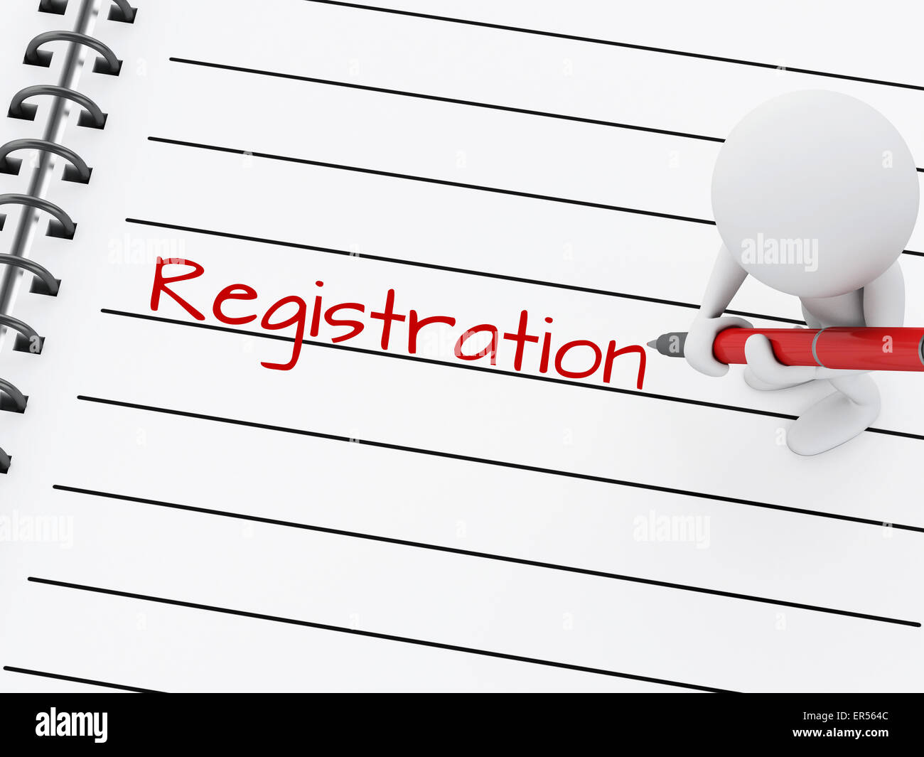 3d renderer illustration. White people writing registration on notebook ...