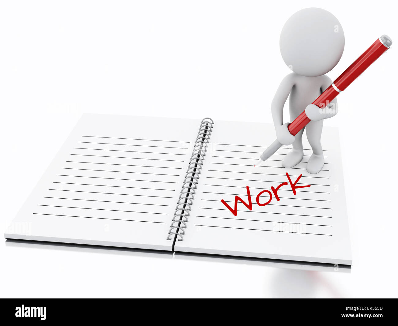 3d renderer illustration. White people writing work on notebook page ...