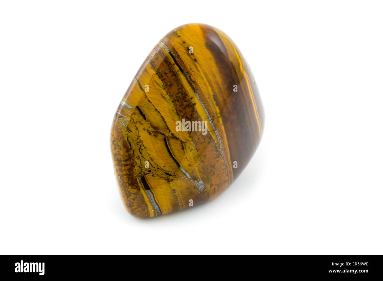 Tiger's eye beautiful gemstone close up white background studio. Semi ...
