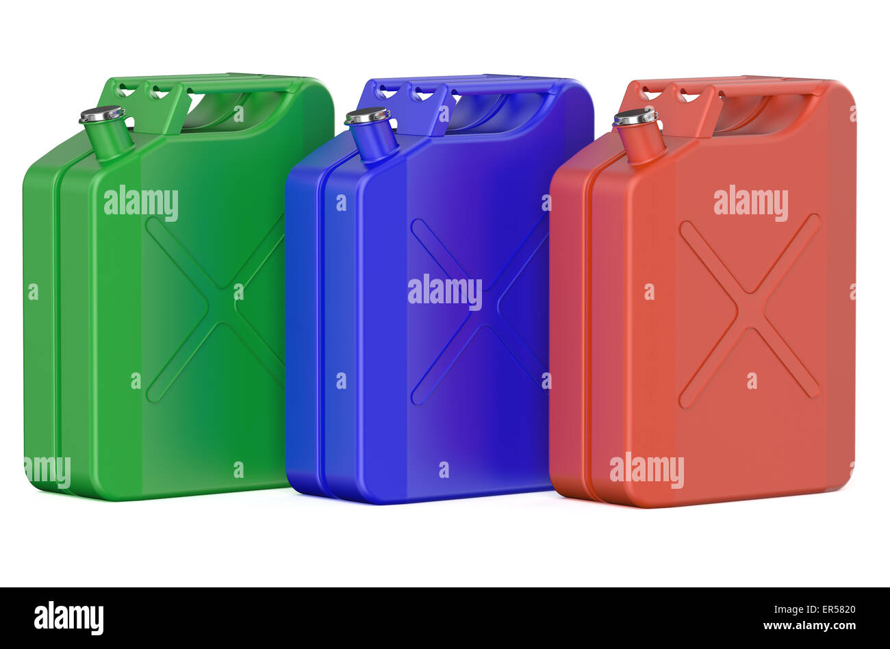 set of colored steel jerrycans isolated on white background Stock Photo ...