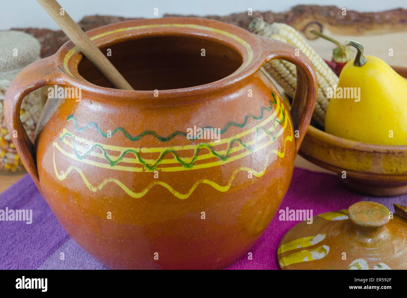 Vintage clay pottery in a still life arrangement Stock Photo - Alamy