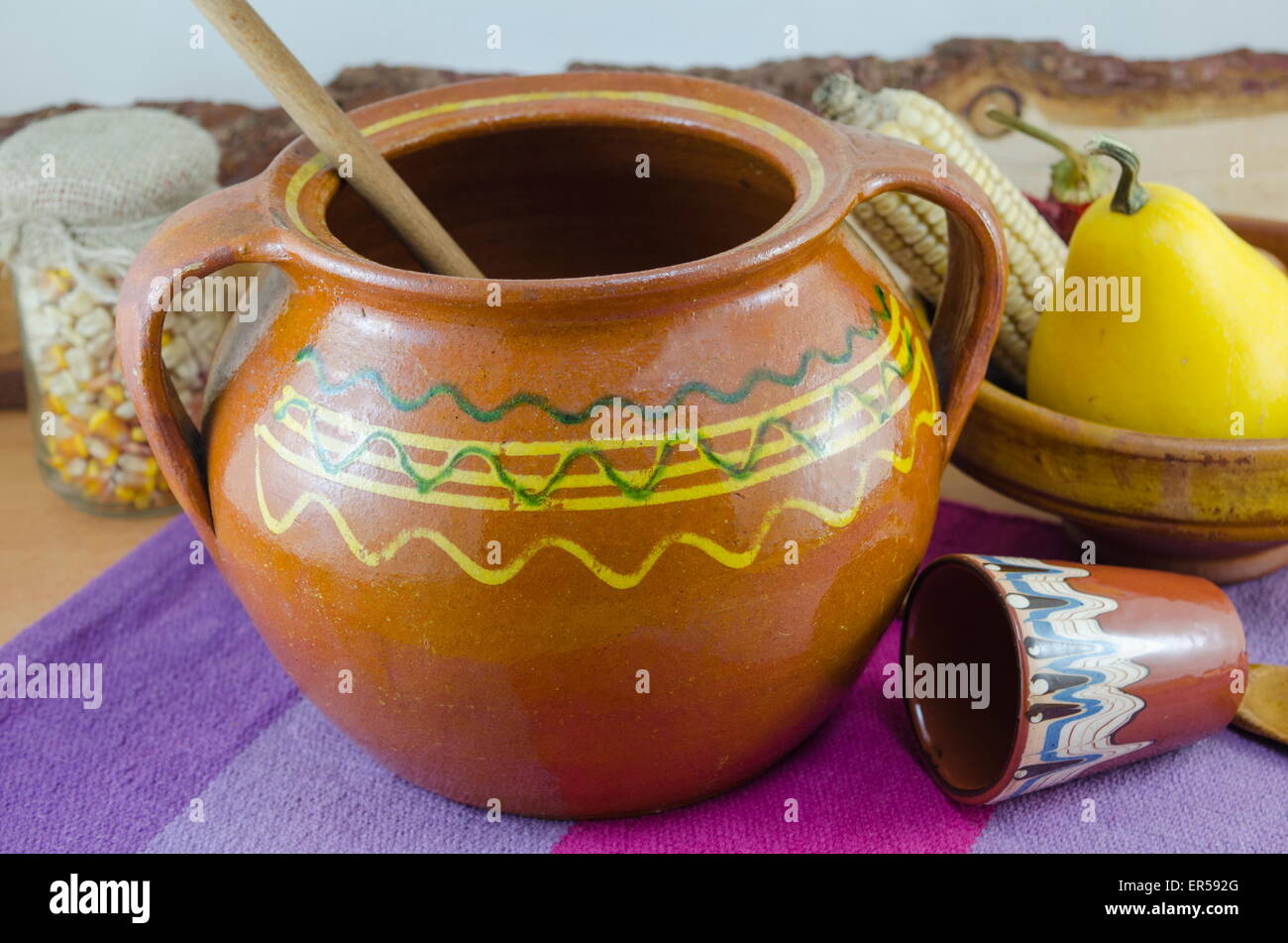 Vintage clay pottery in a still life arrangement Stock Photo - Alamy