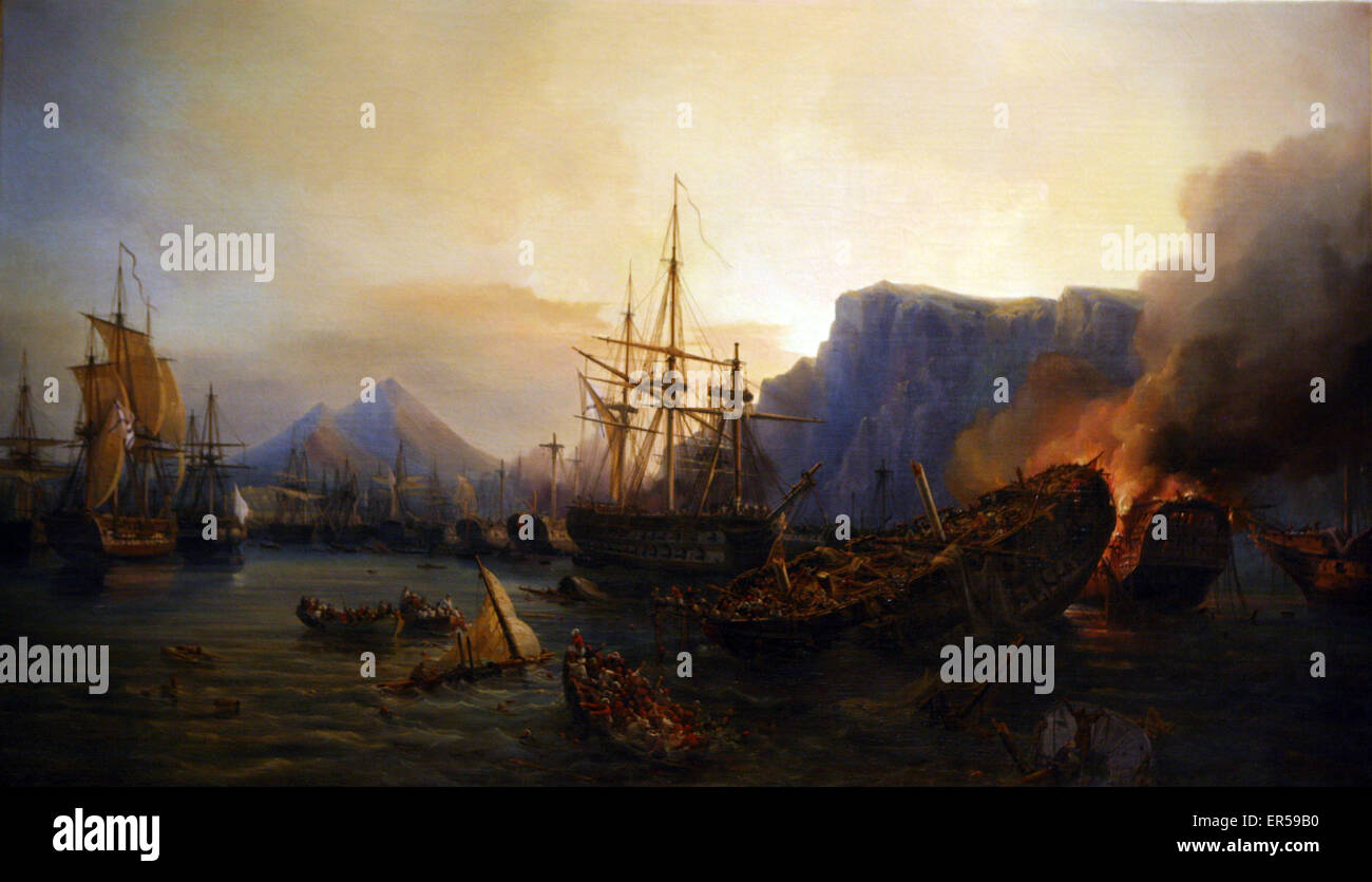 The evening after the battle of Navarin 20th October 1827 Stock Photo ...