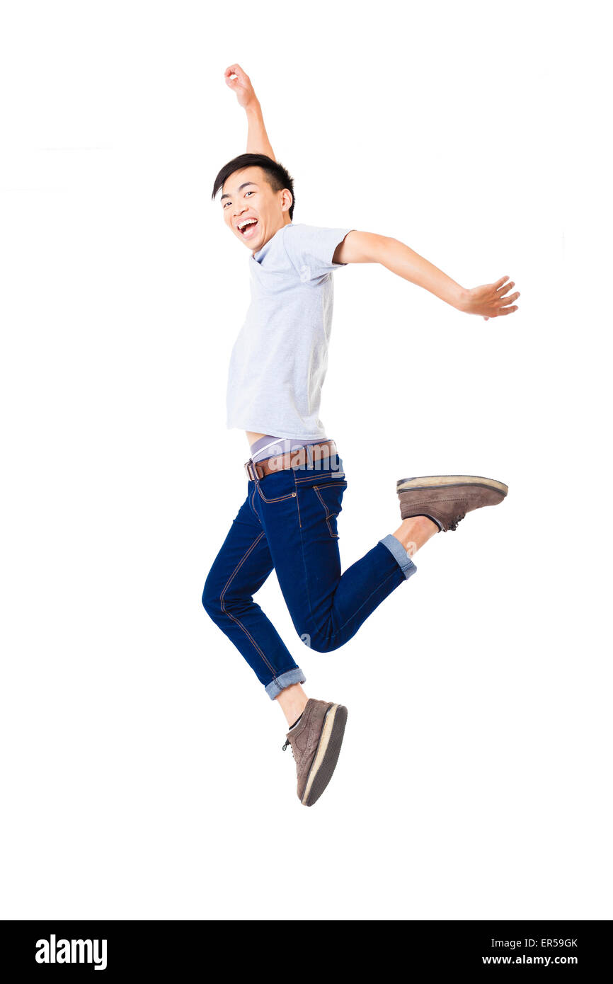 young happy man jumping and isolated on white Stock Photo - Alamy