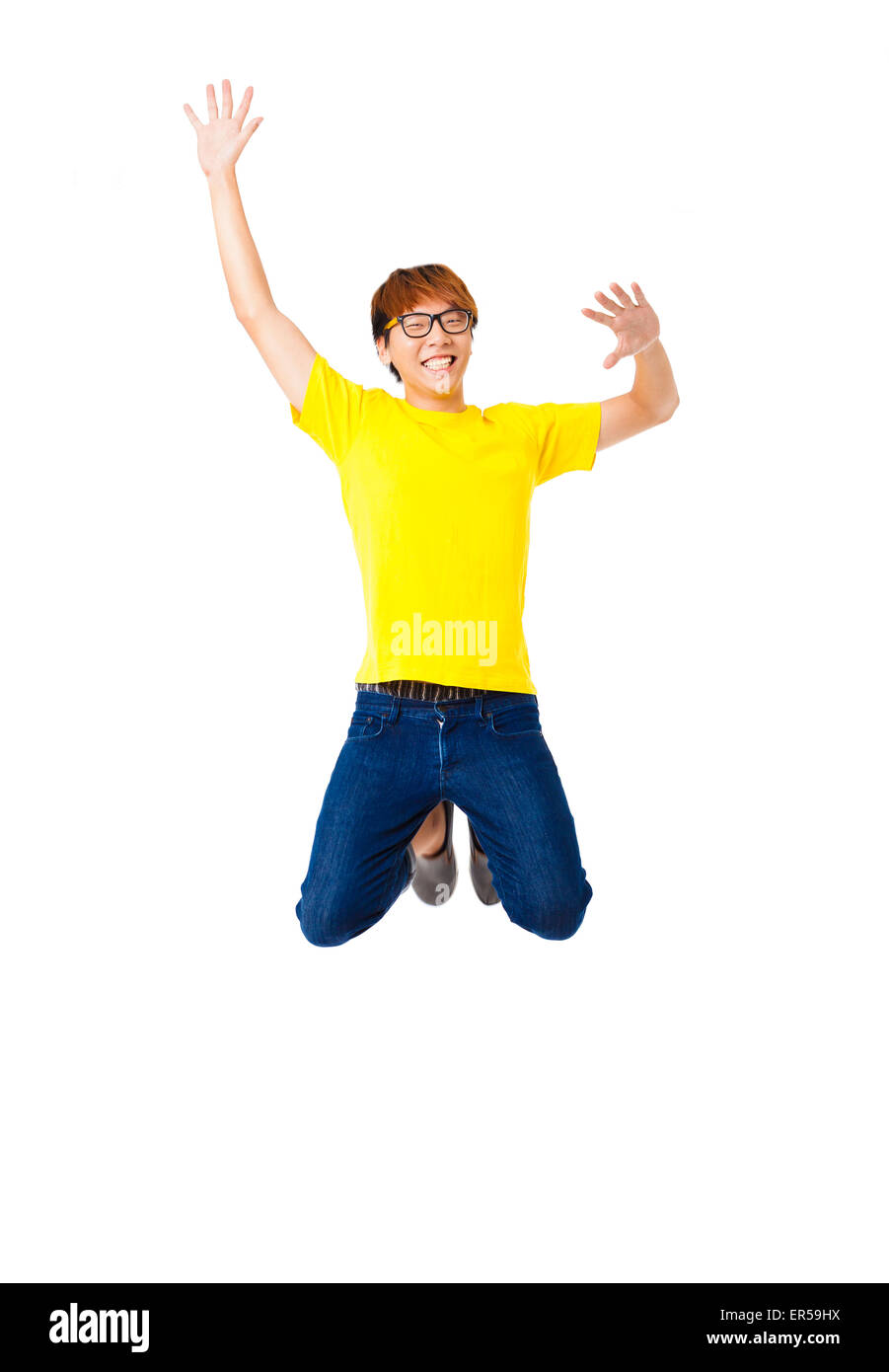 young happy man jumping and isolated on white Stock Photo - Alamy