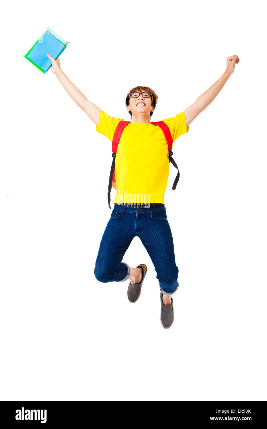 young happy man student jumping Stock Photo - Alamy