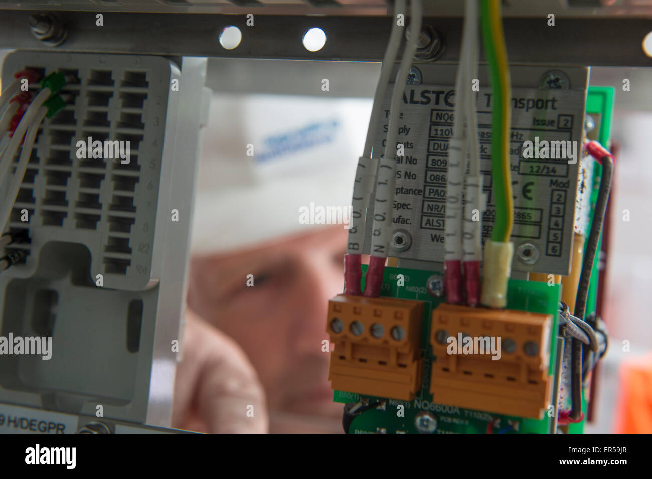 Railway workers from Signalling Solutions and Alstom working trackside ...