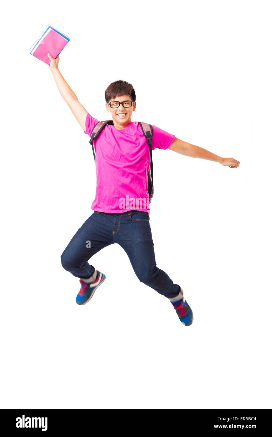 happy young man student jumping Stock Photo - Alamy