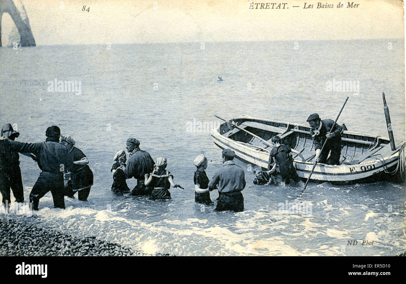 Sea Bathing, Etretat, Normandy Stock Photo - Alamy
