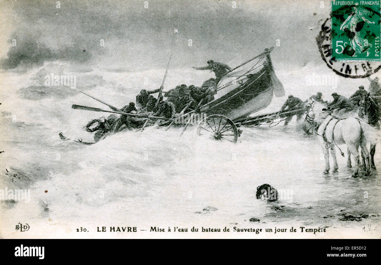 Lifeboat in a Storm, Le Harvre Stock Photo - Alamy