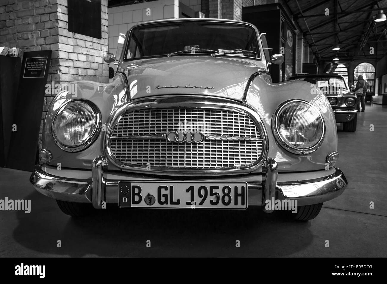 BERLIN - MAY 10, 2015: Vintage car Auto Union 1000. Black and white ...