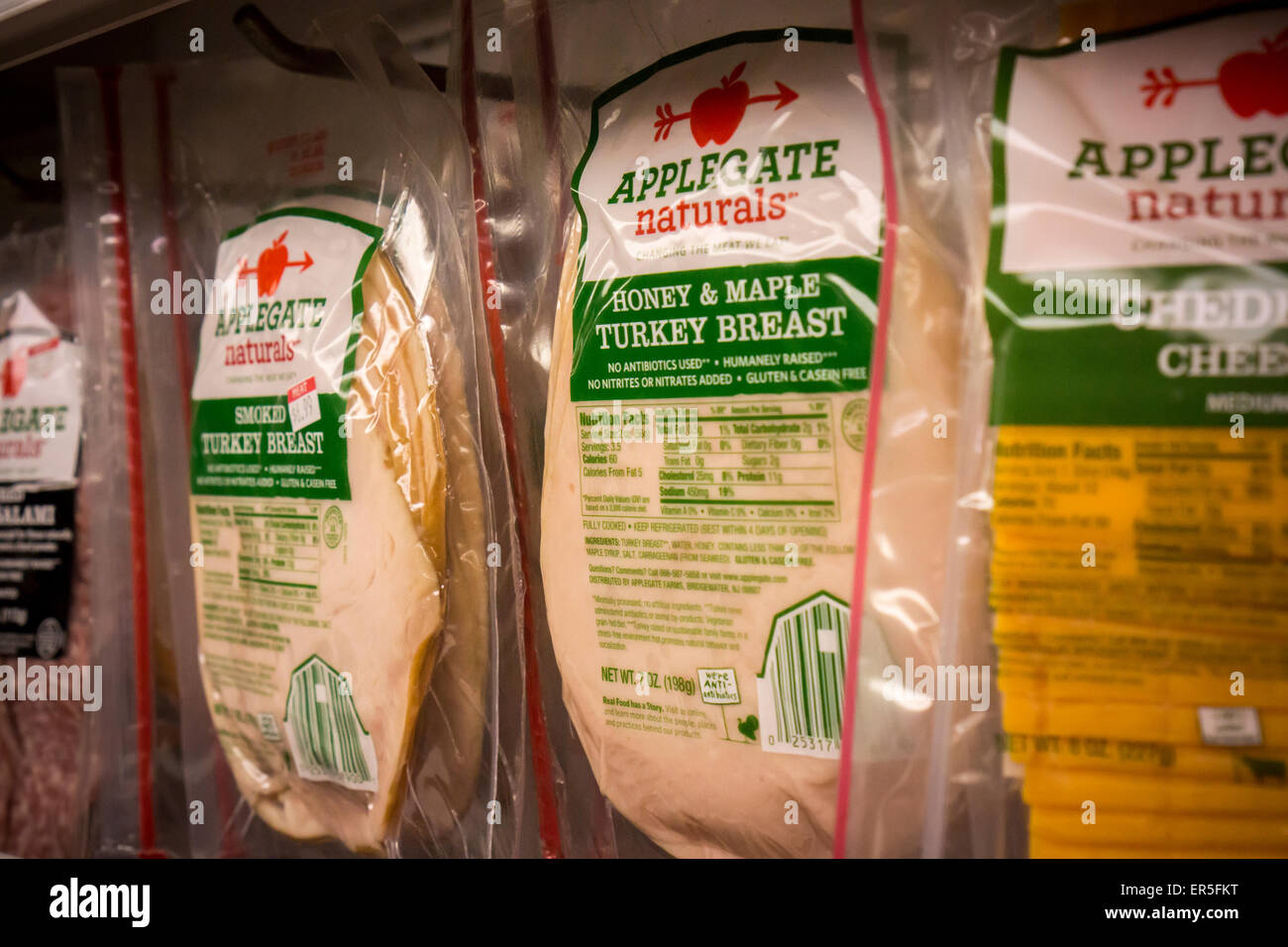 A display of Applegate Farms organic processed meat in a supermarket ...
