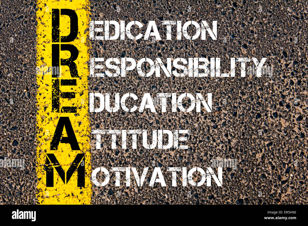 Concept image of Business Acronym DREAM as DEDICATION, RESPONSIBILITY ...