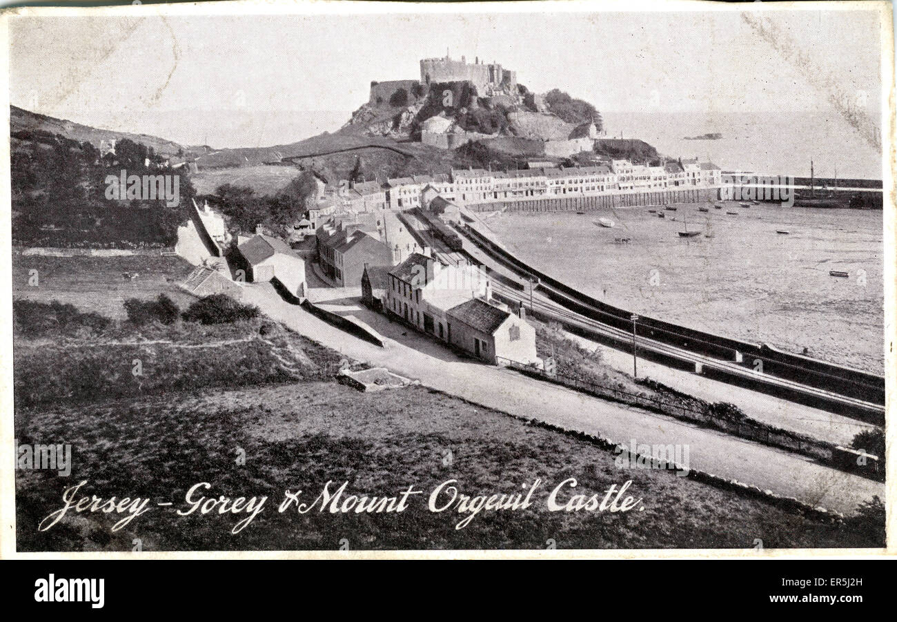 The Harbour & Mont Orgueil Castle, Gorey, Channel Islands Stock Photo ...