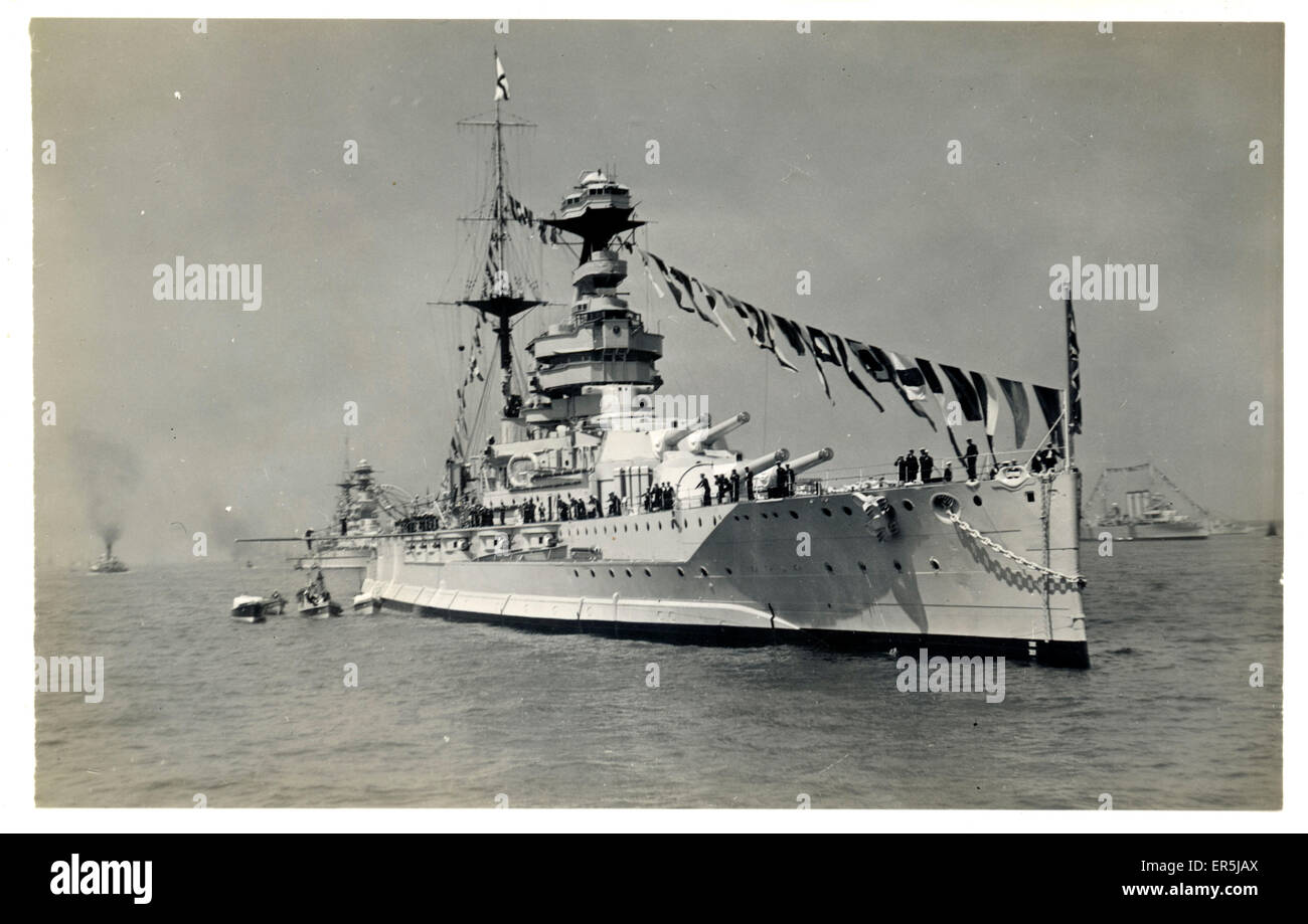 Dreadnought Battleship HMS Queen Elizabeth, England. Shown 'at head of ...