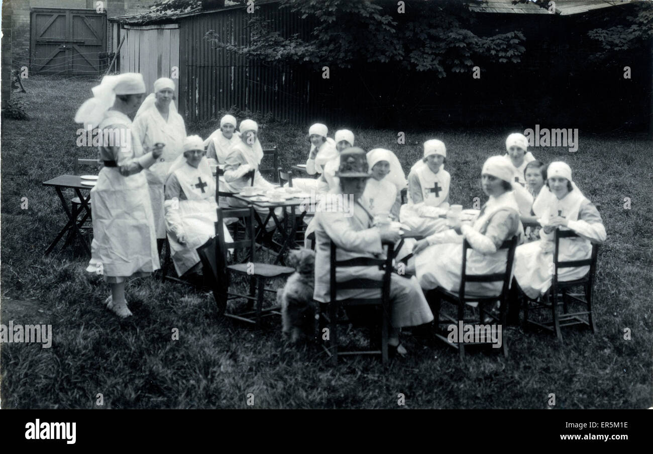 Red Cross Nurses Garden Tea Party, Wisbech, England Stock Photo - Alamy