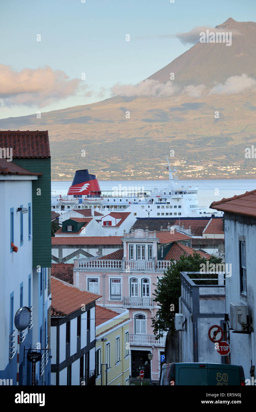 View towards Pico Vulcano from Horta, Island of Faial, Azores, Portugal ...
