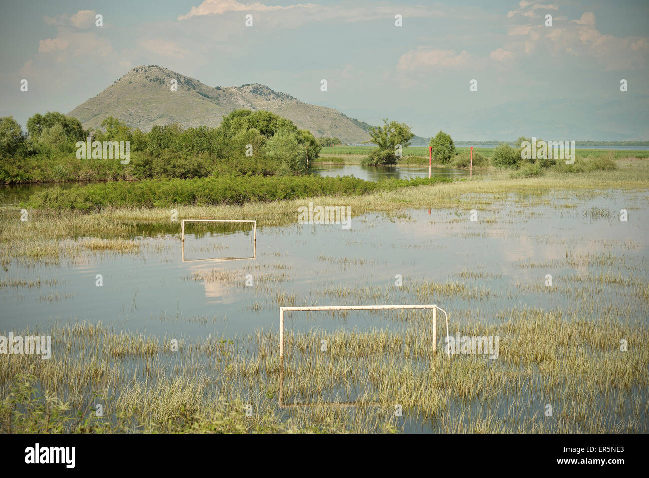 Flooded football field in Virpazar, Lake Skadar National Park ...