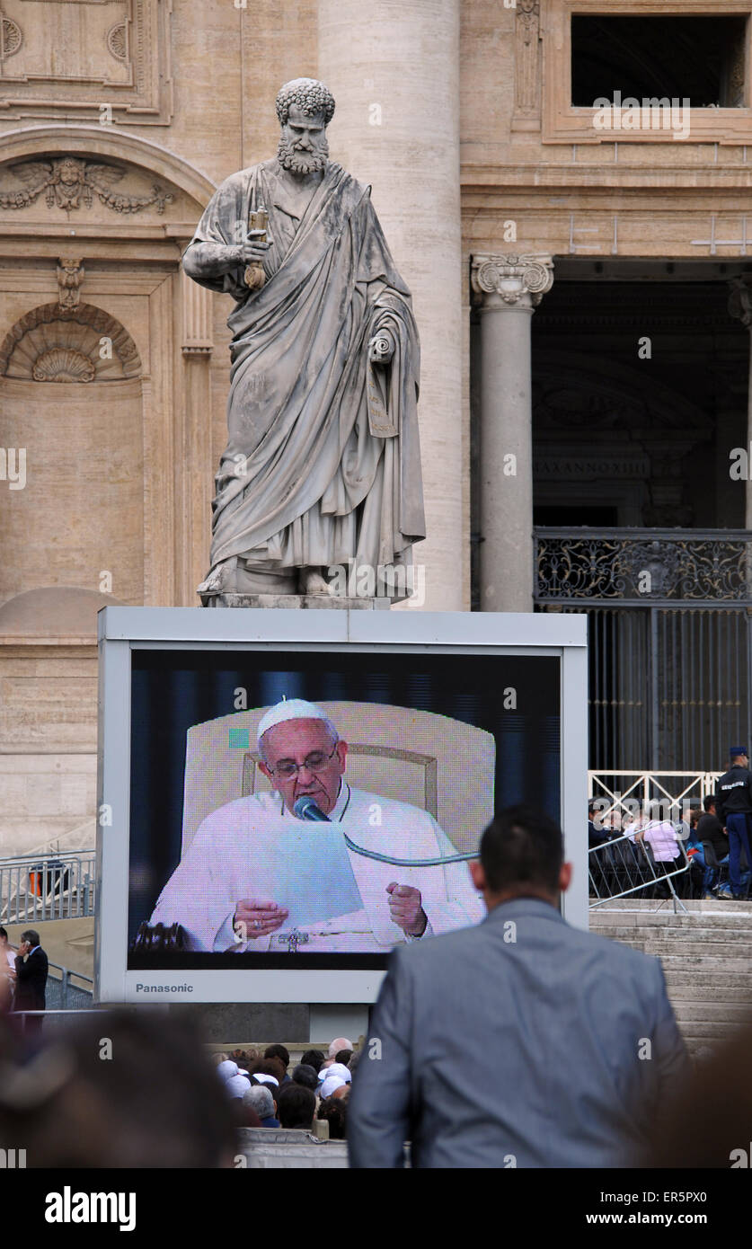 Pope Francis during a papal audience in front of St. Peter's Basilica ...