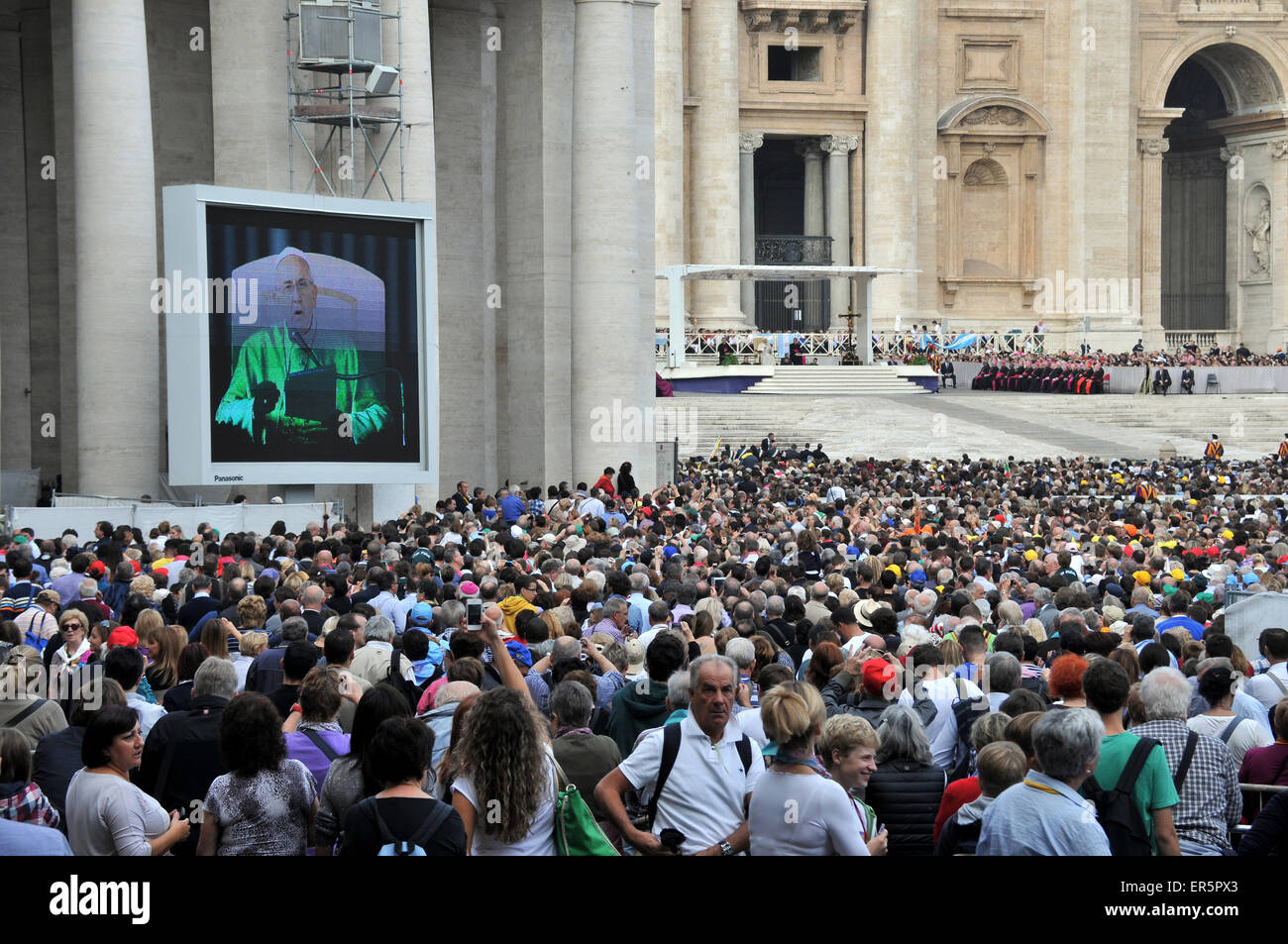 Pope Francis during a papal audience in front of St. Peter's Basilica ...