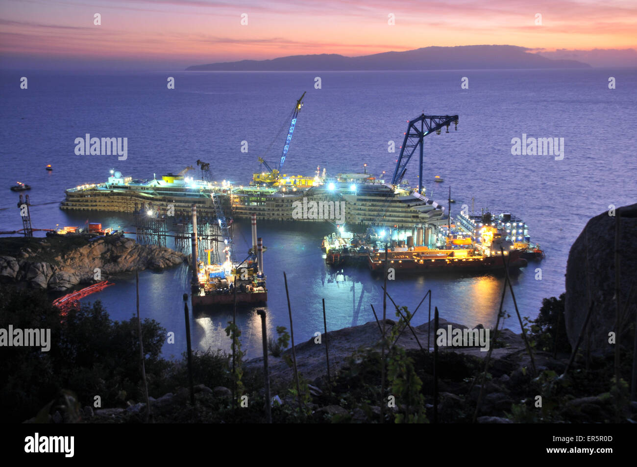Wreck of the Costa Concordia near Giglio Porto, Island of Giglio in Mar ...