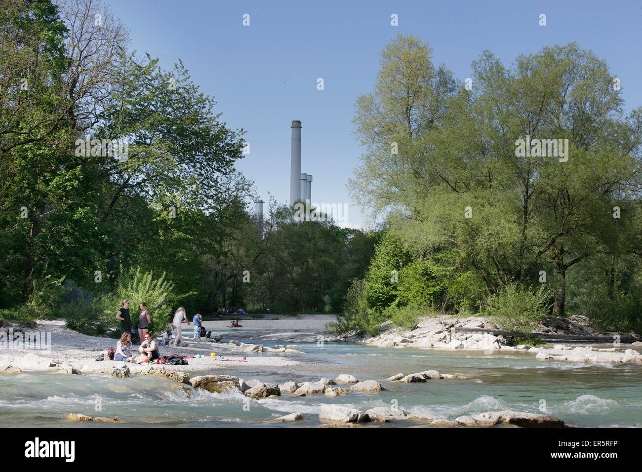 People at river Isar, Flaucher, Munich, Bavaria, Germany Stock Photo ...