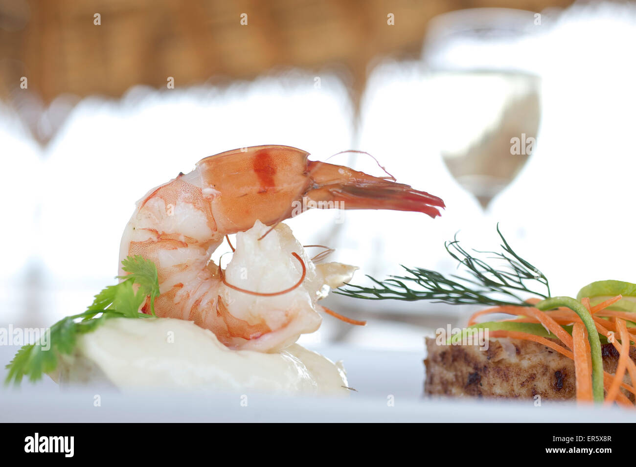 Seafood, shrimps in the beach restaurant at the Maalu Maalu Resort ...