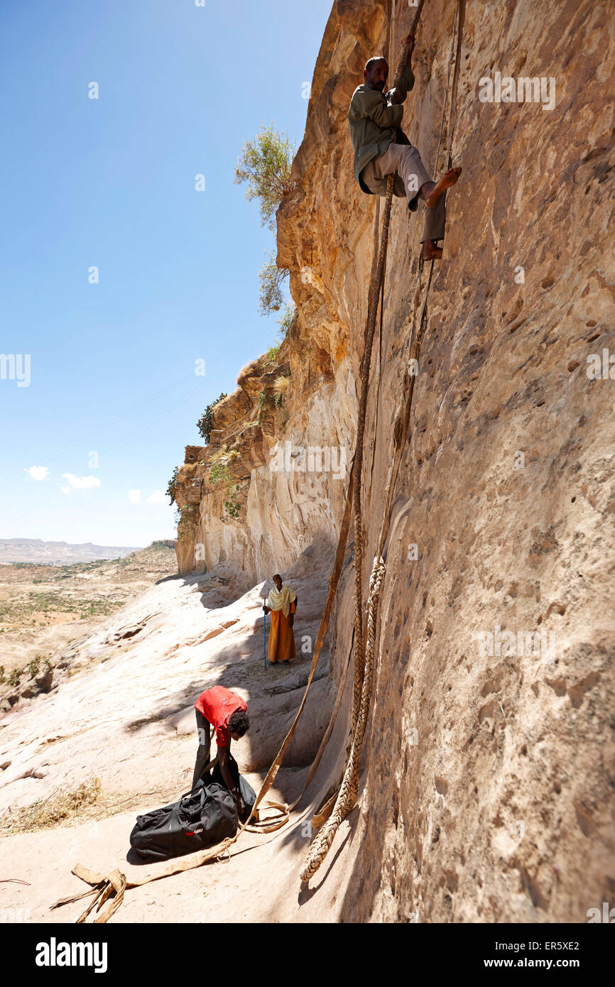 The way into the monastery Debre Damo, near Adigrat, Tigray Region ...
